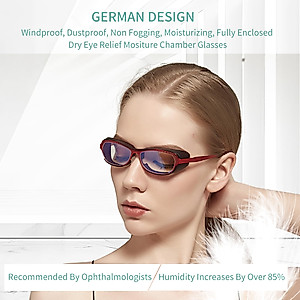 Yourga Moisture Chamber Glasses for Dry Eyes, Blue Light Blocking, Moisture Chamber Goggles with Stainless Steel Frame, Anti-Pollen, Aviod Allergens, Indoor or Outdoor for Men/Women(Red)
