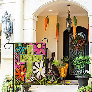 Dyrenson Religious Garden Flag Flower Cross, Home Decorative Faith House Yard Flag, Floral Garden Yard Decorations, Butterfly Daisies Seasonal Outdoor Flag 28 x 40 Easter