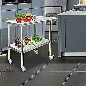 Nisorpa Stainless Steel Work Table with Caster Wheel 36" x 24" x 36" Kitchen Work Table Stainless Steel Commercial Kitchen Prep & Work Table w/Backsplash for Restaurant Home and Hotel