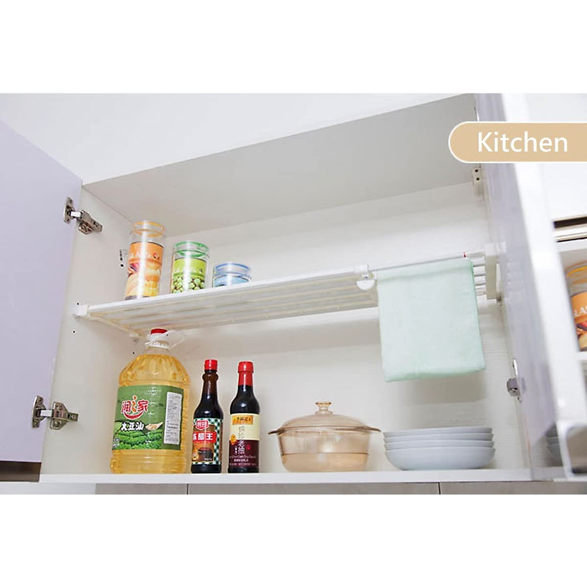 TabEnter Adjustable Shelf Organizer Expandable Closet Shelf and Rod with No Drilling for Wardrobe Cupboard Kitchen Bookcase (15" - 23.6")