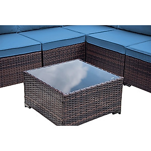 ASJMR Outdoor Patio Furniture Set, 14 Pieces Outdoor Sectional Sofa, All-Weather PE Rattan Conversation Set with Tempered Glass Top Table & Cushions(Dark Blue)