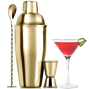 Large 24 oz Stainless Steel Cocktail Shaker Set - Mixed Drink Shaker - Martini Shaker Set with Built in Strainer, Double Sided Jigger & Combo Muddler Mixing Spoon - Pro Margarita Shaker - by Zulay
