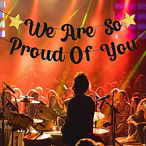 We are So Proud of You Banner Black Glittery Graduation Congratulations Decoration Hanging Garland for Graduation Retirement Grad Party Decor Supplies (Pre-Strung) Black