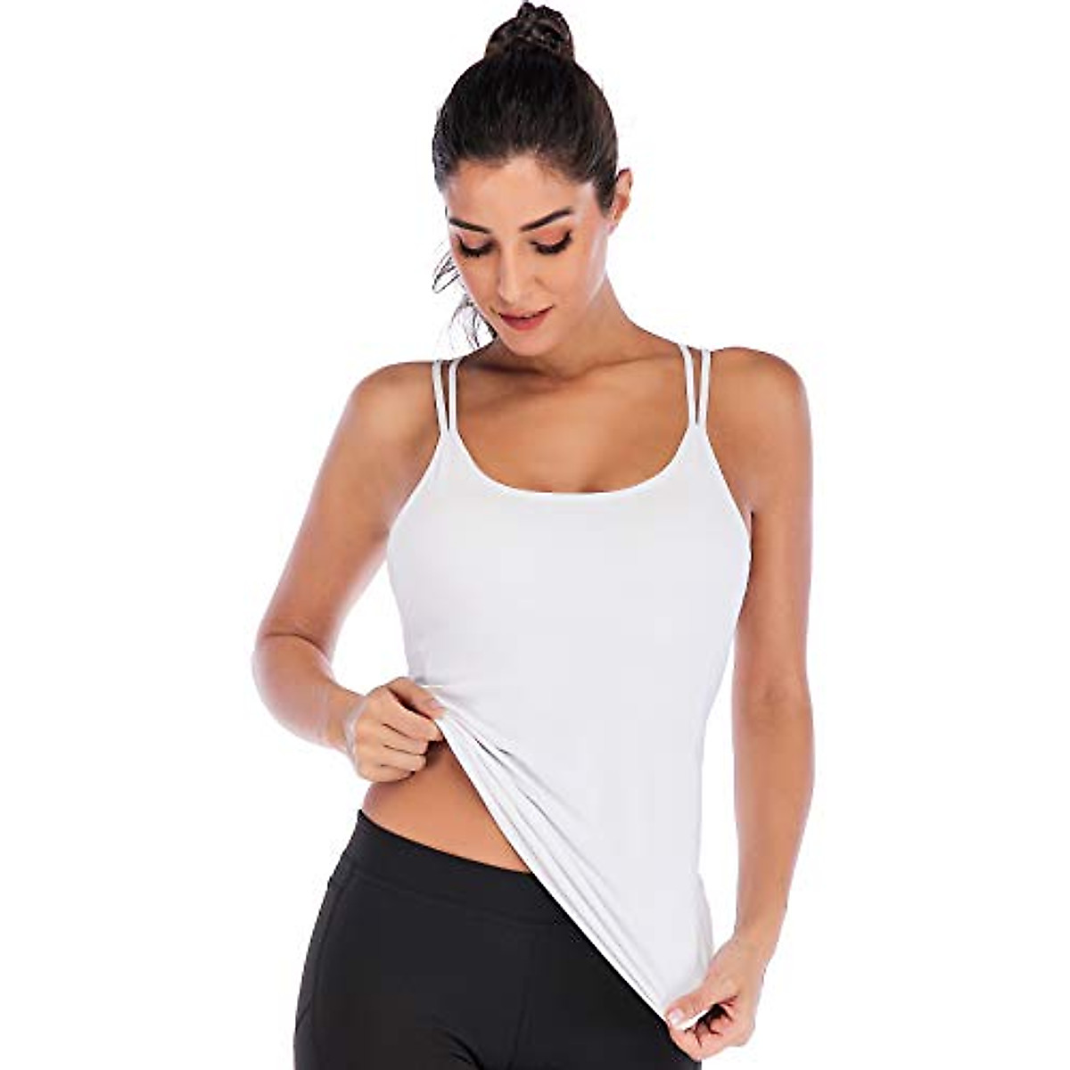 RUNNING GIRL Yoga Tank Tops for Women Built in Shelf Bra B/C Cups Strappy Back Activewear Workout Compression Tops(BX2288 White.M)