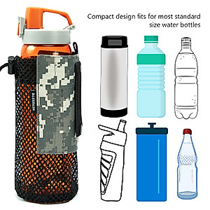 Bassdash Tactical Molle Water Bottle Pouch with Carabiner Foldable Mesh Holder Bag for Travel Fishing Hunting Hiking Outdoor Activities