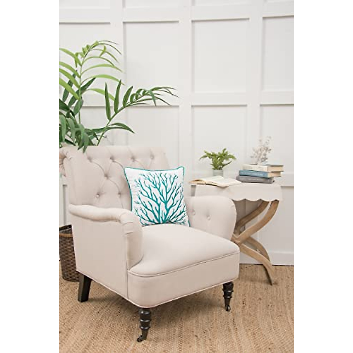 C&F Home Maris Embroidered Throw Pillow Blue Coral Coastal Beach Ocean Decor Decoration Throw and Accent Pillow for Bedding Sofa Or Couch 16" x 16" Blue