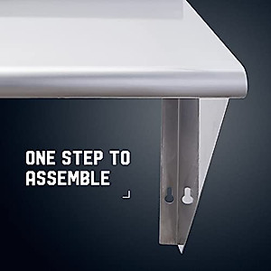 Profeeshaw NSF Stainless Steel Shelf 12” x 48”, 280 lb Commercial Shelves Wall Mounted Metal Shelving with Backsplash and 2 Brackets for Restaurant, Bar, Utility Room, Kitchen and Garage