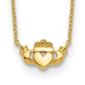 IceCarats 14K Yellow Gold Heart Love Irish Claddagh Celtic Necklace 17 inch Chain Jewelry