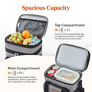 Lifewit Lunch Box for Men Women Double Deck Lunch Bag, Large Insulated Soft Cooler Bag, Leakproof Soft Meal Prep Lunch Tote with Shoulder Strap for Adults for Work/Flight/Travel, 12L/16Can, Grey