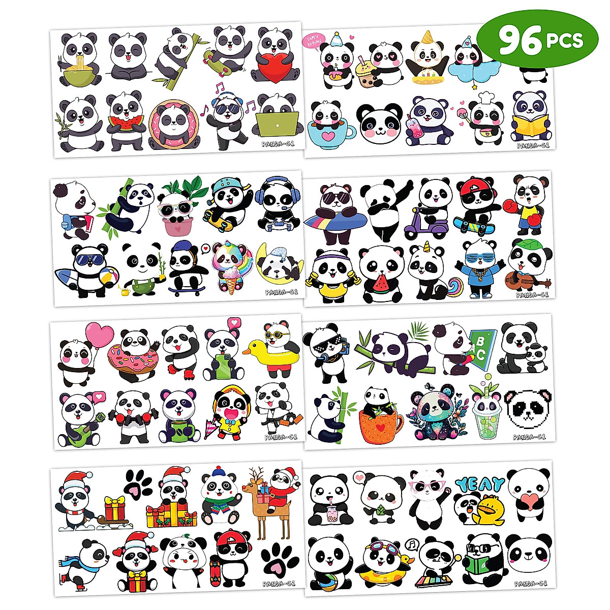 Panda Temporary Tattoos for Kids Themed Panda Birthday Party Supplies, Decorations, and Gifts for Kids Super Cute 96PCS Tattoos Stickers for Girls and Boys, Classroom Prizes, Christmas Fun