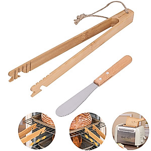 Recsrdce （11 inches Oven Rack Puller， bamboo cooking tongs, Salad pliers，toaster tongs）and（8inches Cream spatula,mini serrated knif,Wooden handle/Stainless steel spatula blade ）