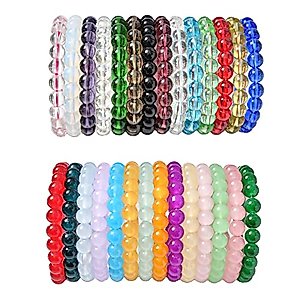 FINZOR 28Pcs 8mm Beaded Stretch Bracelet Handmade Round Glass Bracelet for Women Multicolor Elastic Beads Bracelet Shining Beads Wristband Jewelry Set