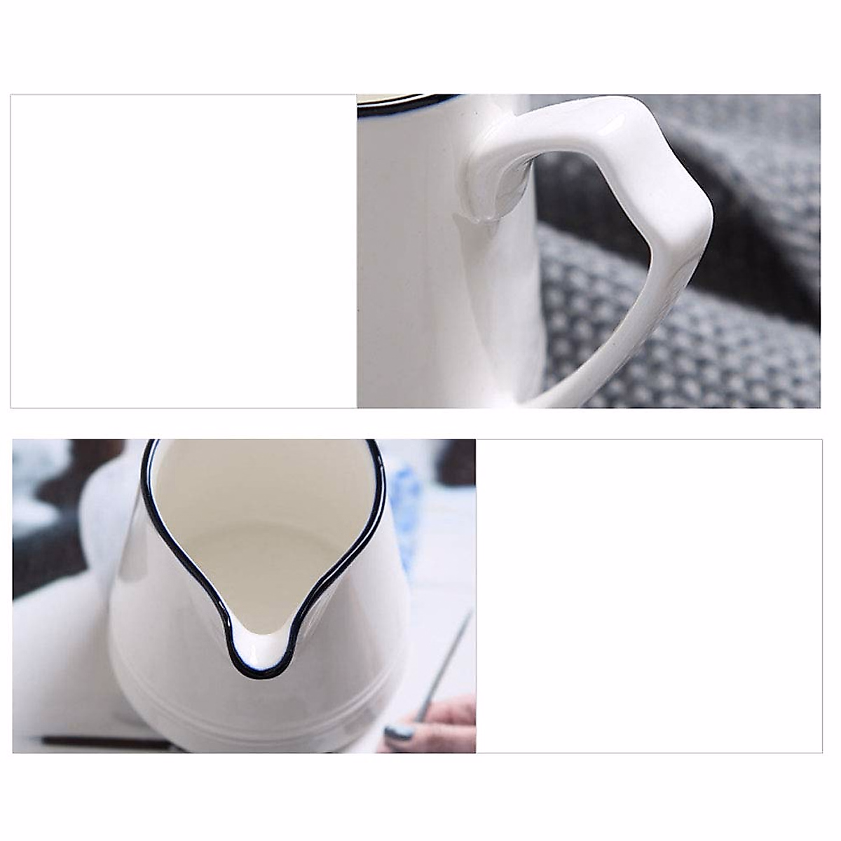 FUYU Simple White Ceramic Creamer with Handle, Coffee Milk Creamer Pitcher
