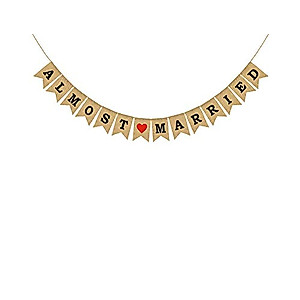 Almost Married Banner Burlap Banner Sign Garland Pre-Strung for Wedding Rehearsal Dinner Decorations