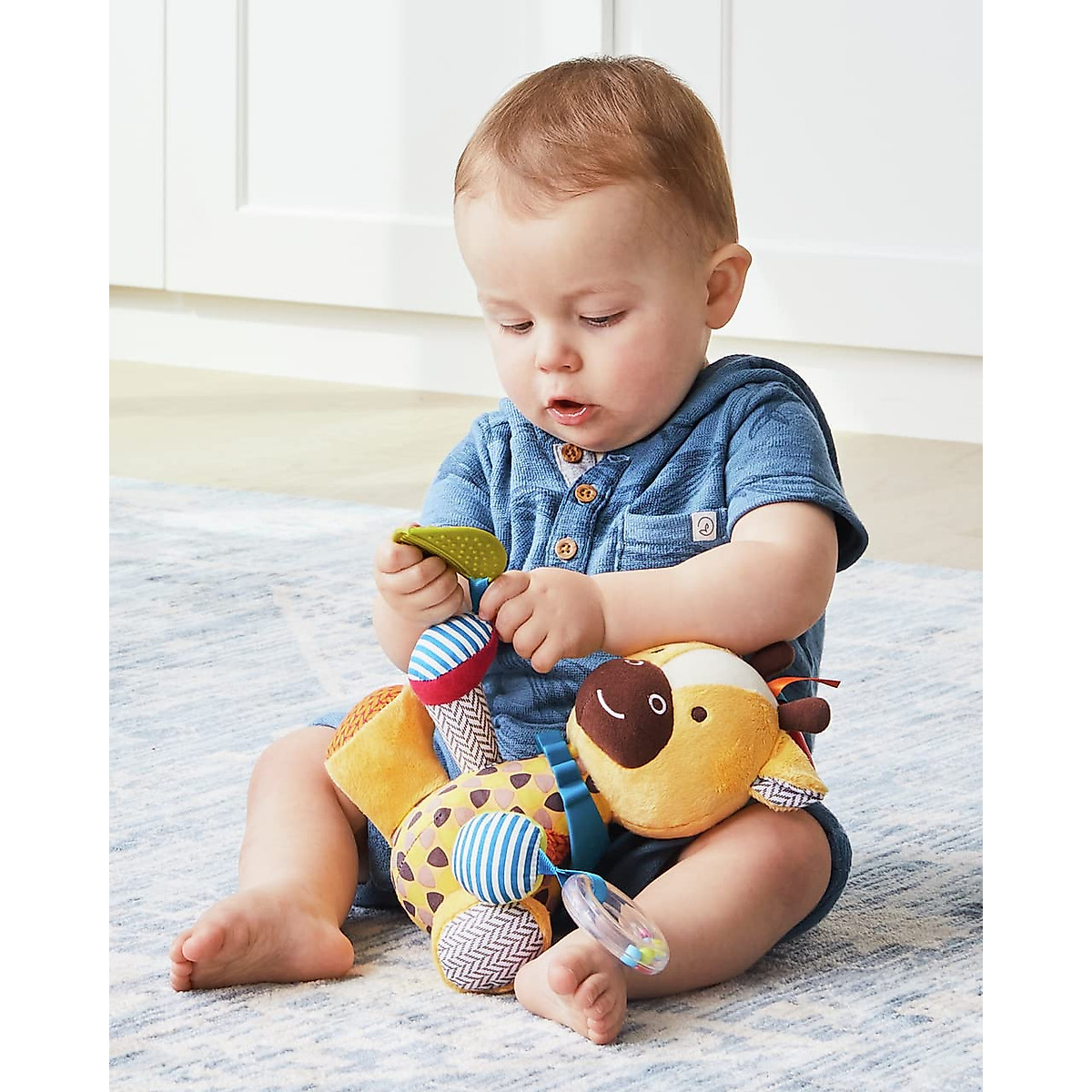 Skip Hop Bandana Buddies Baby Activity and Teething Toy with Multi-Sensory Rattle and Textures, Giraffe