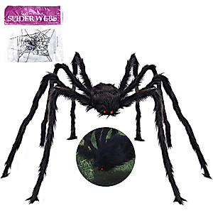 UMEELR 6.6 Ft Giant Spider for Halloween Decorations, Black Scary Spiders with White Stretch Cobweb, Hairy Fake Spider Props for Indoor Outdoor Yard House Halloween Decor Party Favors