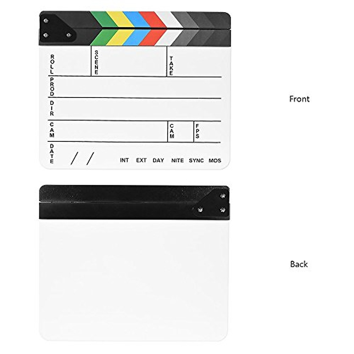 Professional Movie Directors Clapboard, Photography Studio Video TV Acrylic Clapper Board Dry Erase Film Slate Cut Action Scene Clapper with Color Sticks 9.6x11.7 inch/25x30cm, White