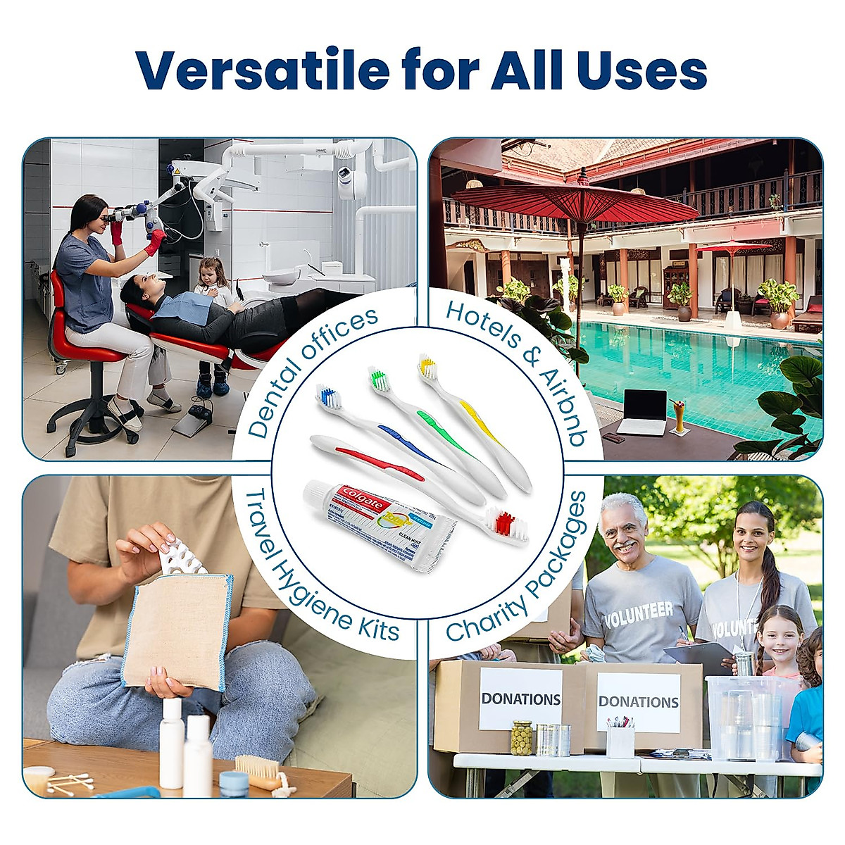 Variety Savings 1000 Toothbrushes Bulk Wholesale Quantity Standard Size, Dental Care Toiletries, Medium Soft Bristles, Individually Wrapped, Homeless Care, Disposable Use, Hotels, Travel,