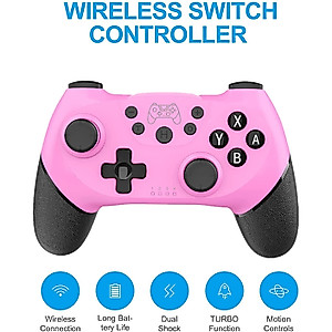 Rzzhgzq [2024 New Version] Wireless Controller for Switch/Switch Lite,Pink Switch Pro Controller Gamepad Joypad Remote with Gyro Axis, Turbo and Adjustable Dual Shock Wireless Controller for Girl