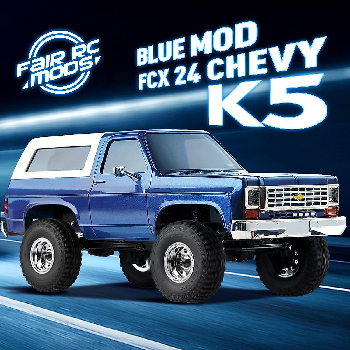 FairRC Mod 1/24 RC Crawler FCX24 Chevy K5 Blazer Officially Licensed, Mini RC Car Pick Up Truck & SUV 2 in 1, 4WD 8km/h 2 Speeds Switch, 2.4GHz 3CH Off-Road RC Model with LED Lights for Adults, Blue