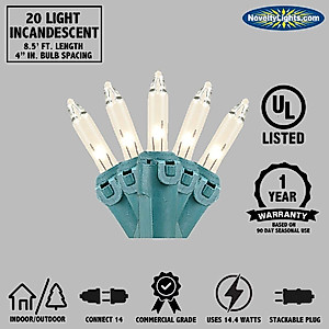 Novelty Lights 20 Light Clear Christmas Craft Mini Light Set, Green Wire, 8' Long