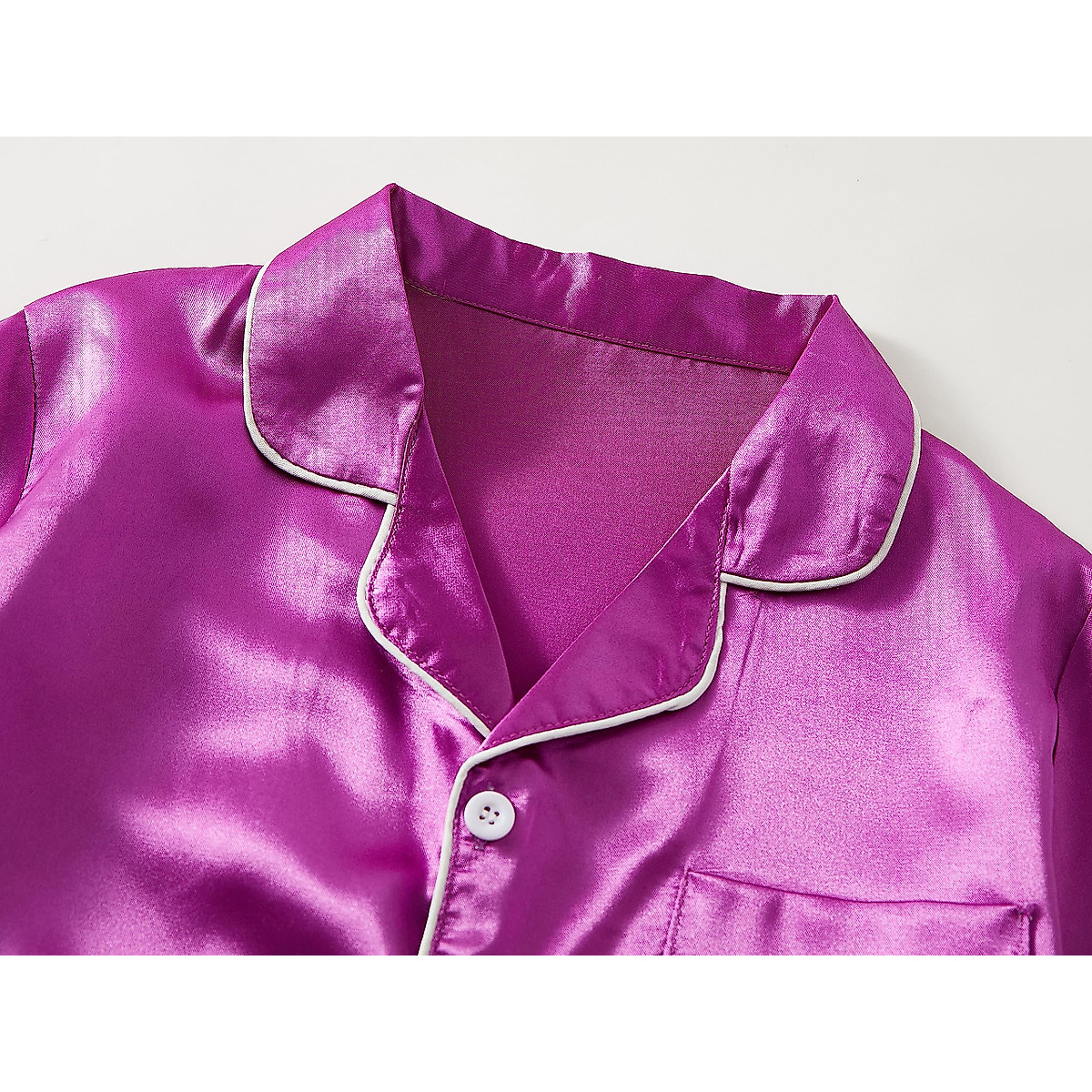 Beezizac Little & Big Girls Pajama Set Size 12 - Bright Pink Satin Silky Cute Summer Shorts Outfit