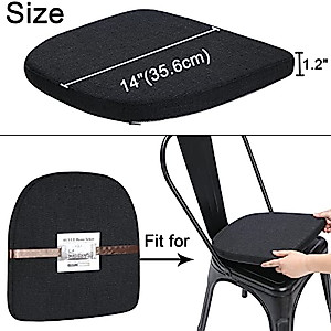 BUYUE Natural Linen 14x14 Magnetic Cushions for Metal Chair Set of 4, Enhanced Anti-Slip Seat Pads for Dining Kitchen Café Stackable Chairs (U-Shape, Black, 4 Counts)