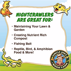 Uncle Jim's Worm Farm Super Red European Nightcrawlers for Composting and Garden Soil Aeration | Large Nightcrawlers Improve Soil Structure and Quality for Healthier Gardens | 250 Count