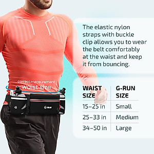 Hydration Running Belt with Bottles - Water Belts for Woman and Men - iPhone Belt for Any Phone Size - Fuel Marathon Waist Pouch for Runners - Jogging Cycling Biking Red
