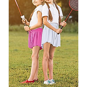 JOCMIC Girls Flowy Shorts, 2 in 1 Preppy Butterfly Shorts with Spandex Liner for Cheer Athletic Gym Kids Casual Clothes Rose Red 12 Years