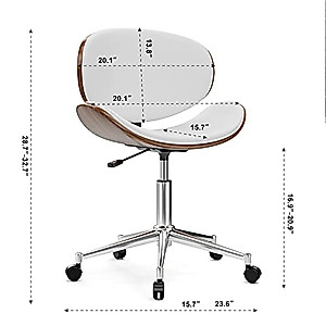 OKAKOPA White Desk Chair Small Office Chair 360° Swivel Height Adjustable Modern Office Chair Ergonomic Curved Wood Desk Chairs Leather Armless Desk Chair with Wheels (White)
