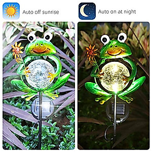 LUNSY Garden Solar Lights Outdoor Decorative, Metal Frog Shape, Outdoor Waterproof Stake Lights with 2 Feet, Auto ON/OFF Solar Powered Light for Lawn, Backyard, Patio, Pathway