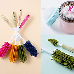 PETINUBE Baby Bottle Cleaning Brush Soft Brush Baby Bottle Cleaner Silicone Brush for Bottles and Cups for All Bottle Types(Navy, Swivel Handle Set)