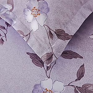 Yiran 7 Pieces Bed in a Bag Purple Botanical Plant Flowers Comforter Set Soft Microfiber Bedding Queen Comforter Sets with 1 Comforter 2 Pillowshams 1 Flat Sheet 1 Fitted Sheet and 2 Pillowcases