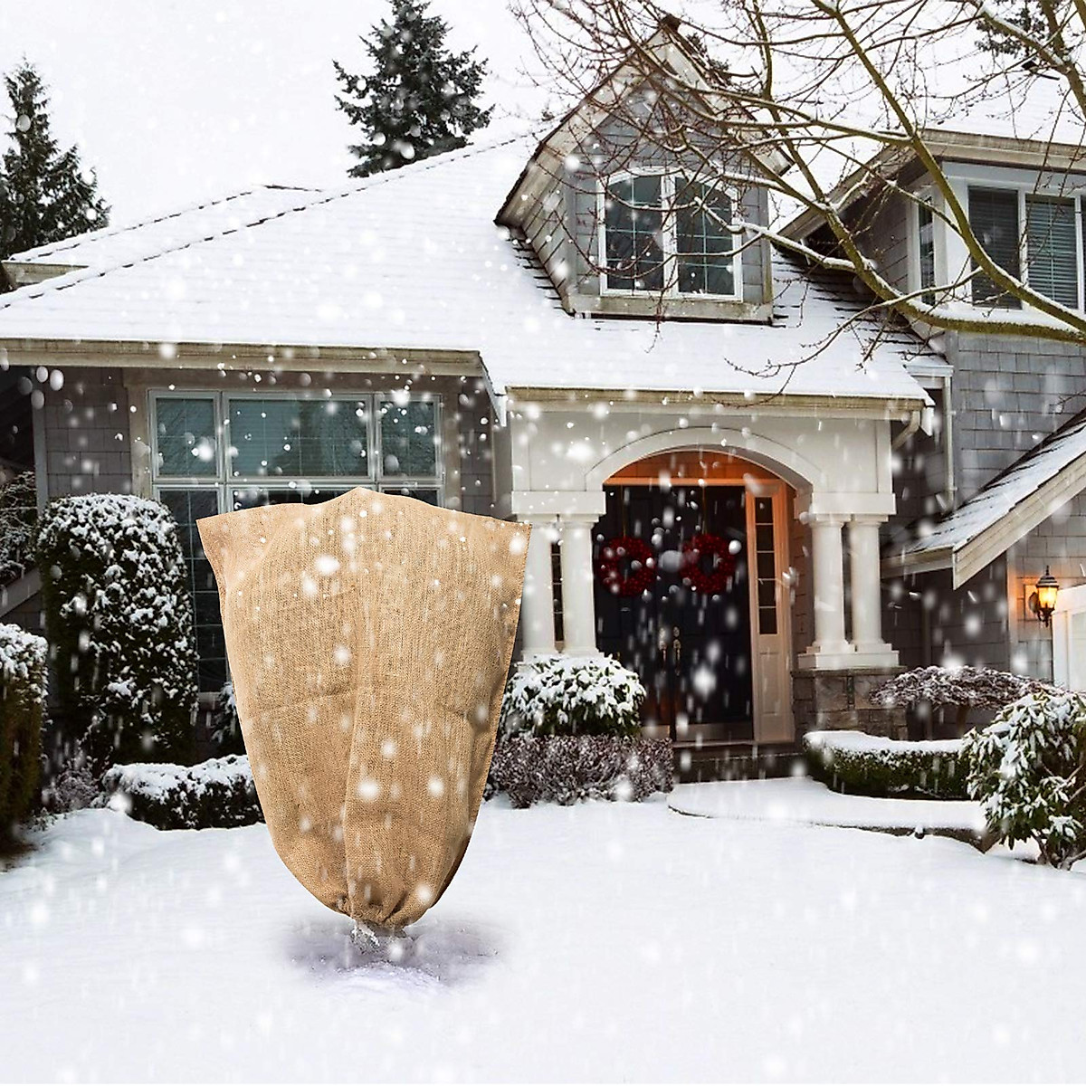 40 × 47 Inch Burlap Winter Plant Cover Bags- Large Size Plant Frost Protector with Drawstring Reusable Plant Covers Freeze Protection Tree Freeze Blanket for Outdoor Garden Plants from Animal Eating