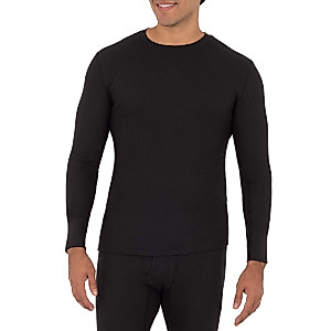 Fruit of the Loom Men's Recycled Waffle Thermal Underwear Crew Top (1 and 2 Packs), Black/Greystone Heather, Large