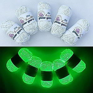Bulingbuling Glow in The Dark Yarn, Crochet Yarn for Crocheting,Yarn for DIY Art,Knitting, Crocheting, and Crafts-5 Pack of 260g/9oz- 275 Yards White