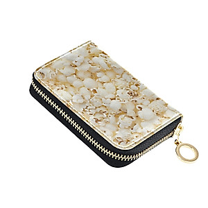 Popcorn Texture White Credit Card Coin wallet, RFID Blocking Compact Women Leather Card Holder, Key Change Organizer, Zipper Purse Clutch Pouch Pocket