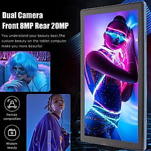 EBTOOLS 10.1 Inch Tablet, 5G WiFi 4G LTE Calling Tablet, 12GB RAM 256GB ROM, Android 11.0 Octa Core Processor, Front 8MP Rear 20MP, with TWS Bluetooth Earphone, 8800mAh (US Plug 100‑240V)