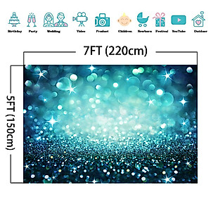Prom Dance Decoration Photography Backdrop Shining Spot Bokeh Glitter Sparkle Blue Photo Background for Portrait Wallpaper Vinyl 7x5ft Birthday Party Supplies Photo Booth Studio Props Pictures