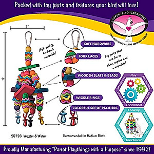 Super Bird Creations SB736 Wiggles and Wafers Bird Toy, Medium Bird Size, 3” x 5” x 9”