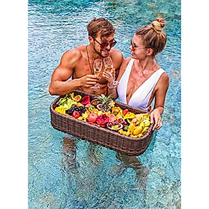 Floating Pool Tray Floating Serving Tray Table & Bar - Swimming Pool Floats for Adults, Spas, & Pool Parties - Floating Tray for Pool Serving Drinks, Floating Brunch, Food on The Water - Brown