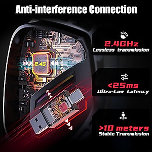 Wireless Gaming Headset for PS5 PS4 PC Switch, 2.4GHz Gaming Headphones with Microphone Detachable Noise Canceling, 7.1 Stereo, 30Hr Battery, USB & Type-C Double Dongle