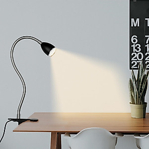 Desk lamp Eye-Caring Table Lamps, 360°Rotation Gooseneck Clip on Lamp Reading Light, Portable Reading Book Light, Clamp Light, Study Desk Lamps for Bedroom and Office Home Lighting (Black-C01)