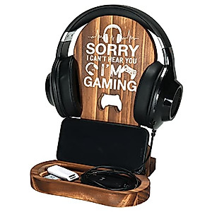 Gamer Gifts for Teenage Boys, Gaming Headphone Stand for Men, Gaming Room Decor Wooden Headset Holder, Son Boyfriend Husband Game Lover Gifts -Sorry I Can't Hear You I'm Gaming