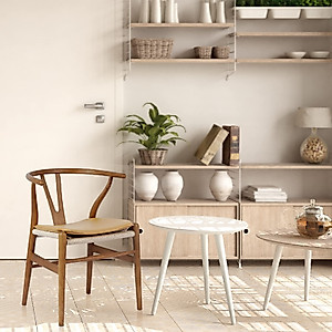 Forsho Set of 2 Solid Wood Wishbone Dining Chair with PU Soft Seat Cushion,Mid-Century Y Back Weave Dining Chair（Ash Wood - Black + Natural Cord + Cushion）