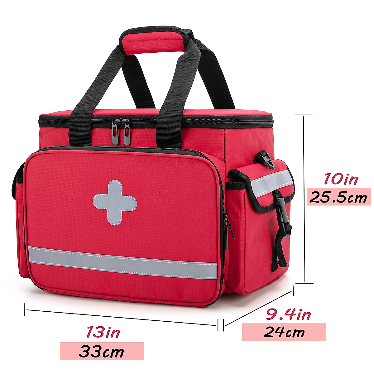 CURMIO First Aid Kits Bag Empty, Emergency Supplies Bag Medical Bag for Home Health Care and Trauma Kits, Red (Empty Bag Only)