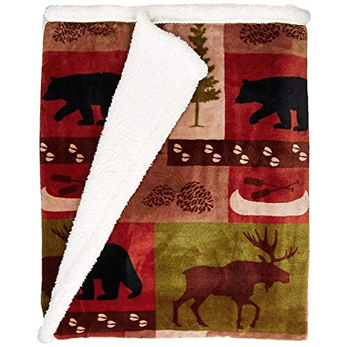 Carstens, Inc Patchwork Lodge Soft Sherpa Plush Throw Blanket, 54" x 68", Multicolor