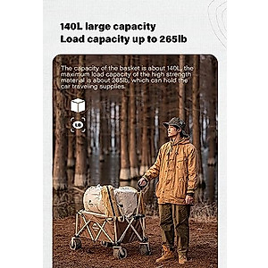 Naturehike Collapsible Outdoor Utility Folding Wagon, Heavy Duty Beach Wagon Cart, Large Capacity Foldable Grocery Wagon for auto Camping Garden Sports Outdoor Use (Almond White)