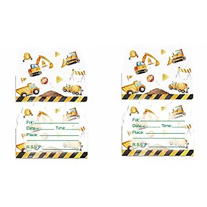 Frerand 20Pcs Construction Birthday Invitation CardsConstruction Invitation Cards for Kids Construction Birthday Party Supplies